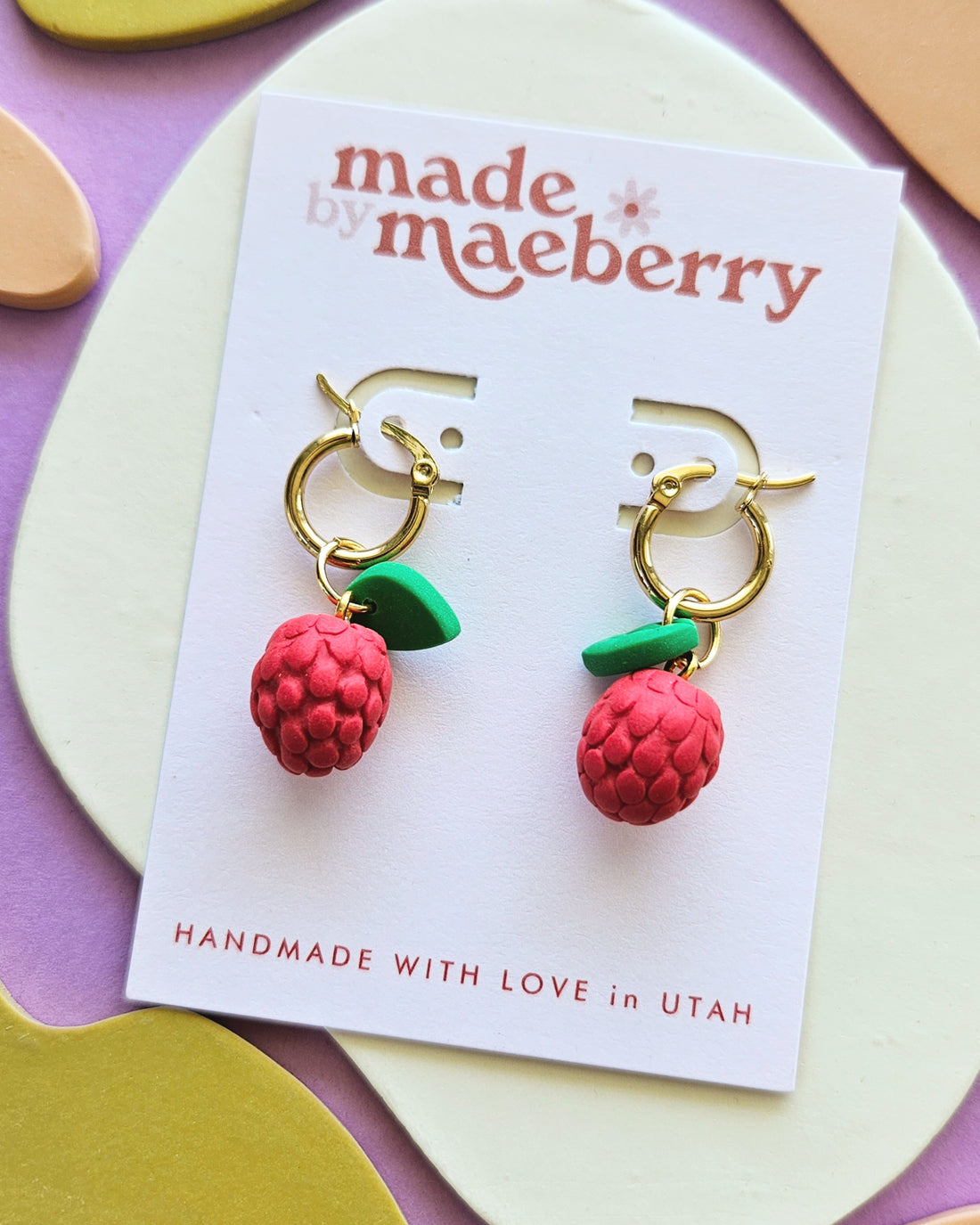 Raspberry Charm Earrings Handmade Polymer Clay Charms – Made by Maeberry